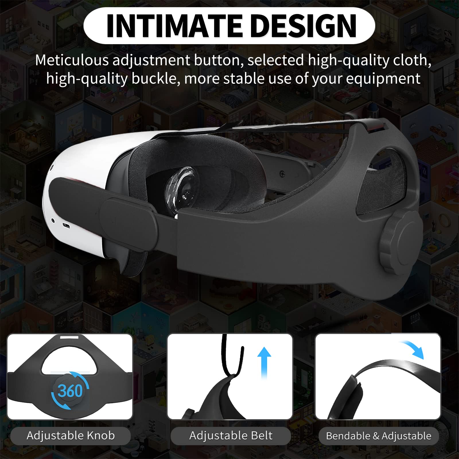 SUIHUOJI for VR Oculus Quest 2 Accessories 5 in 1 Replacement Head Strap Elite Kits Protective Lens Cover Sweatproof/Silicone Face Pad Cover/Controller Grips Cover for Quest 2 Headset (Black)