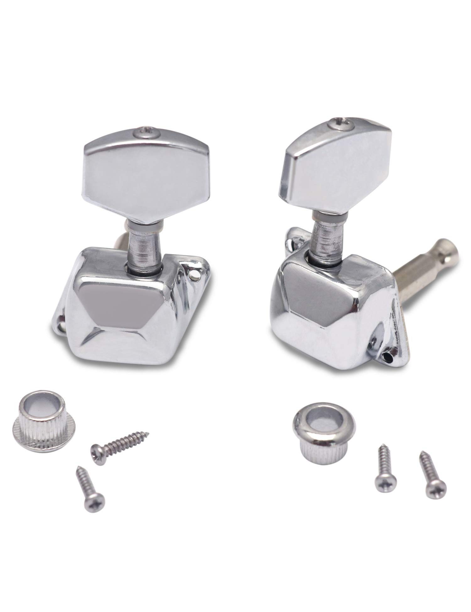Metallor Semiclosed String Tuning Pegs Machine Heads Tuners 3L 3R Electric Acoustic Guitar parts Replacement Set of 6Pcs Chrome. (3L+3R)