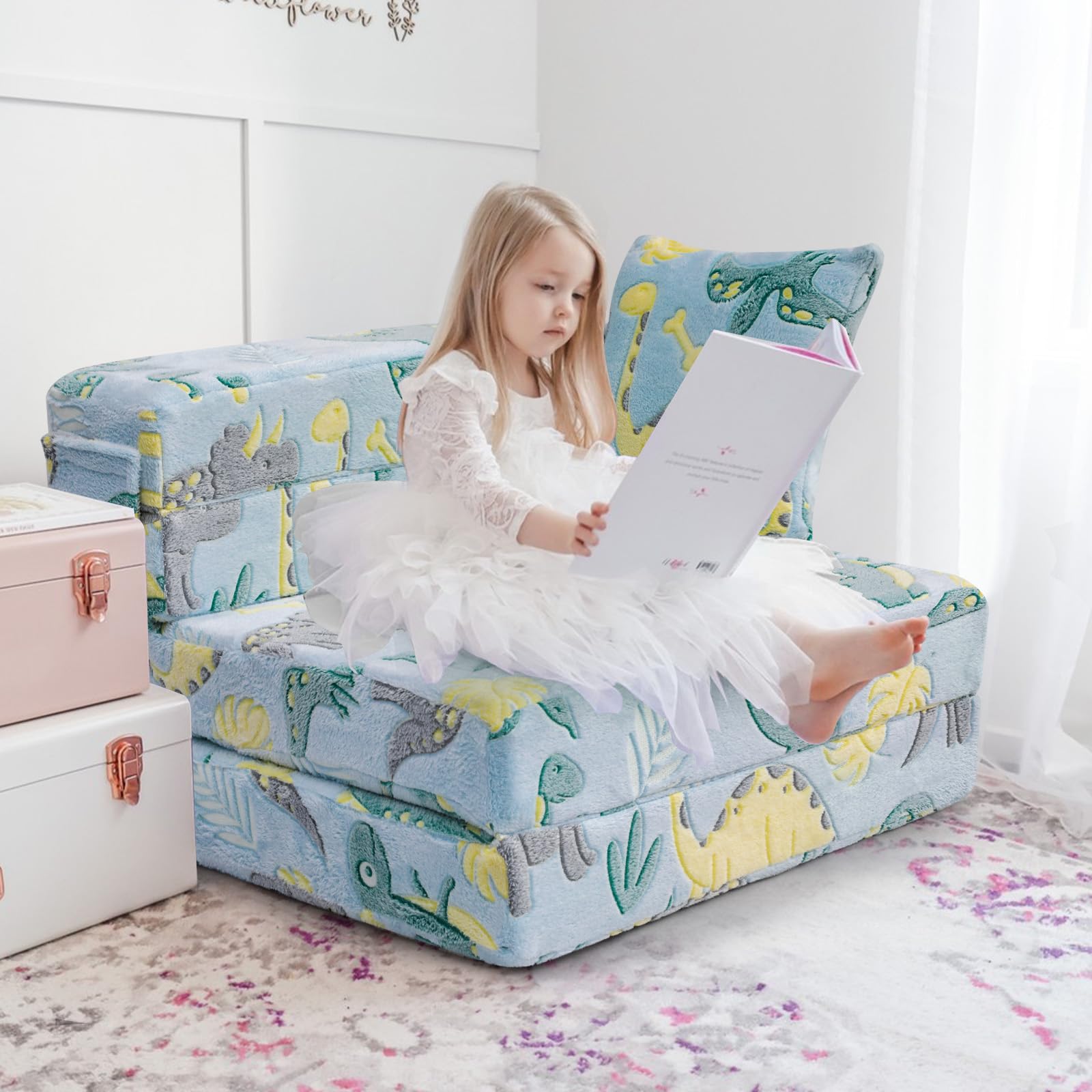 MeMoreCool Folding Sofa Bed Floor Mattress for Kids, Glow Tri Folding Mattress Kid Fold Up Sofa Futon Folding Chair Bed, Child Foldable Mattress Floor Bed Folding Couch Trifold Mattress for Playroom