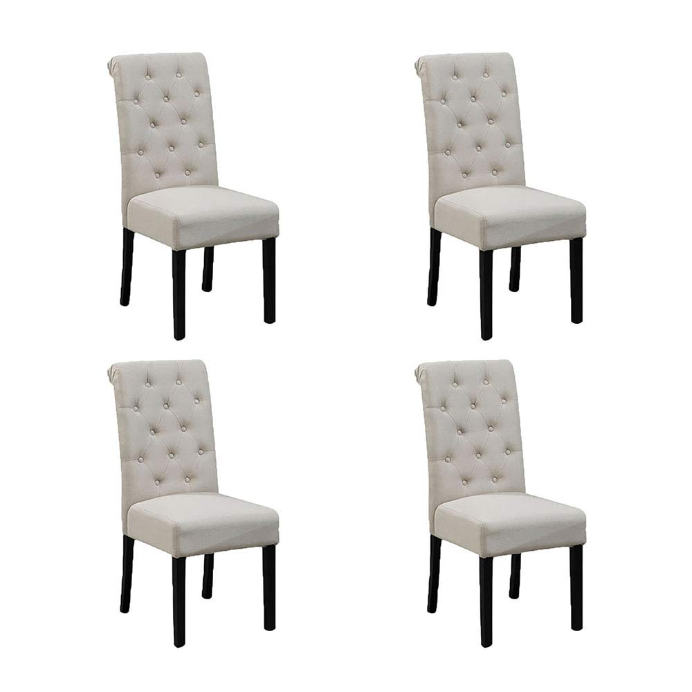 nozama Upholstered Dining Chairs Set of 4 Elegant Tufted Fabric Parsons Chair with Solid Wood Legs (Beige)