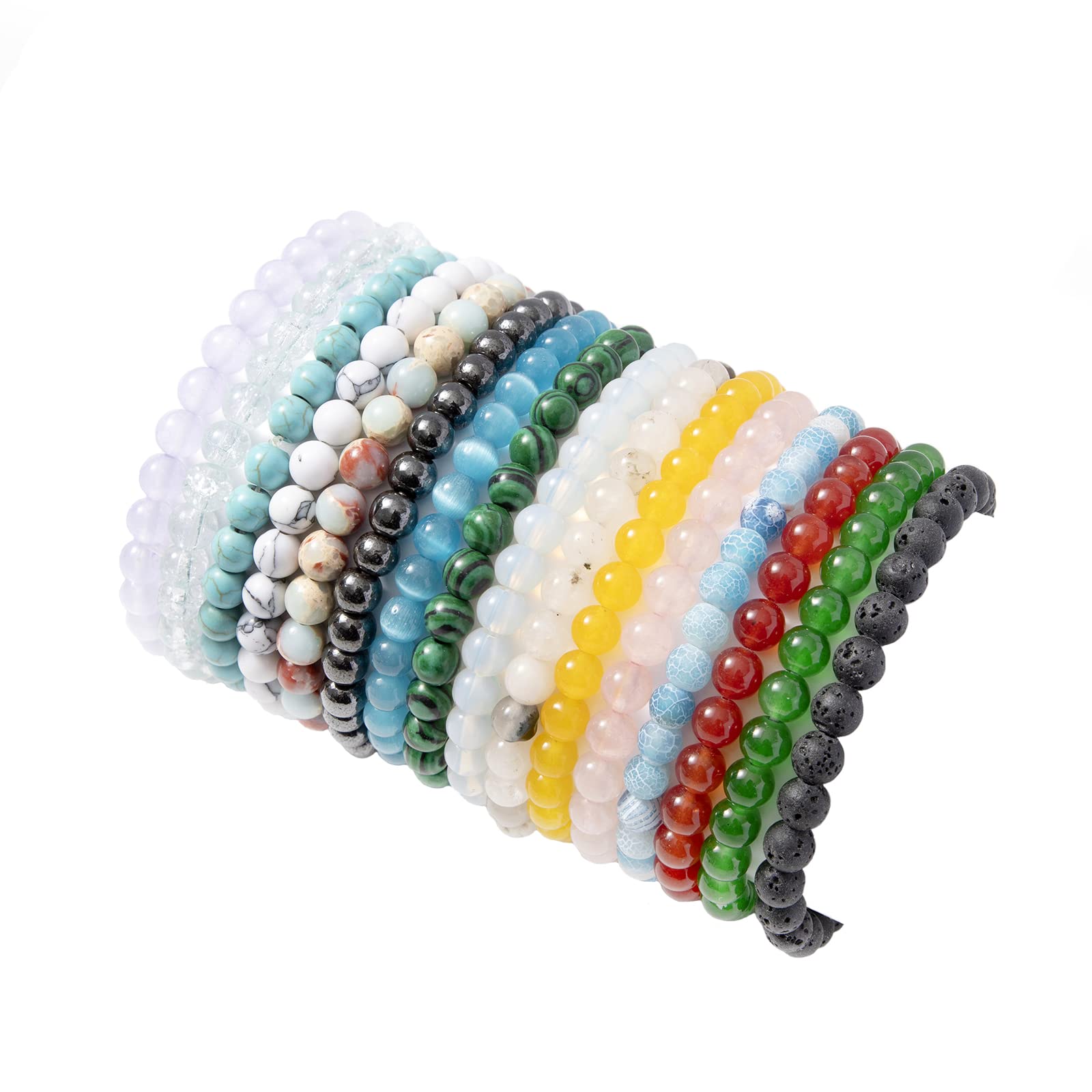 WAINIS 16PCS 6mm Beaded Bracelets for Women Tiny Crushed Stone Crystal Bracelet Beaded Couples Stretch Unisex Stretch Bracelets Jewelry Gift