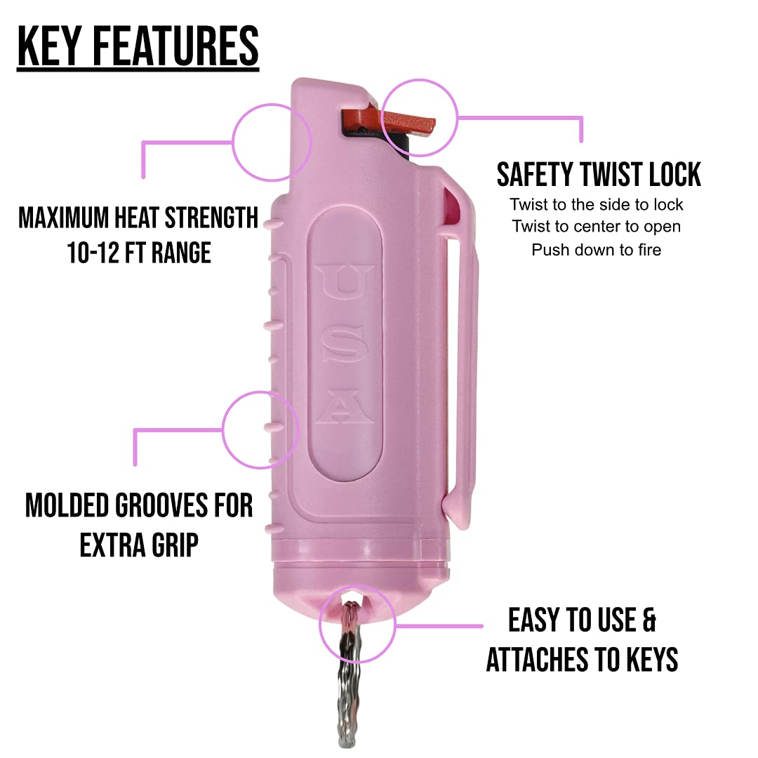 Police Magnum Keychain Pepper Spray Self Defense Belt Clip Holder- Tactical Maximum Strength OC with Dye- Made in The USA - 1 Pack Soft Pink INJ