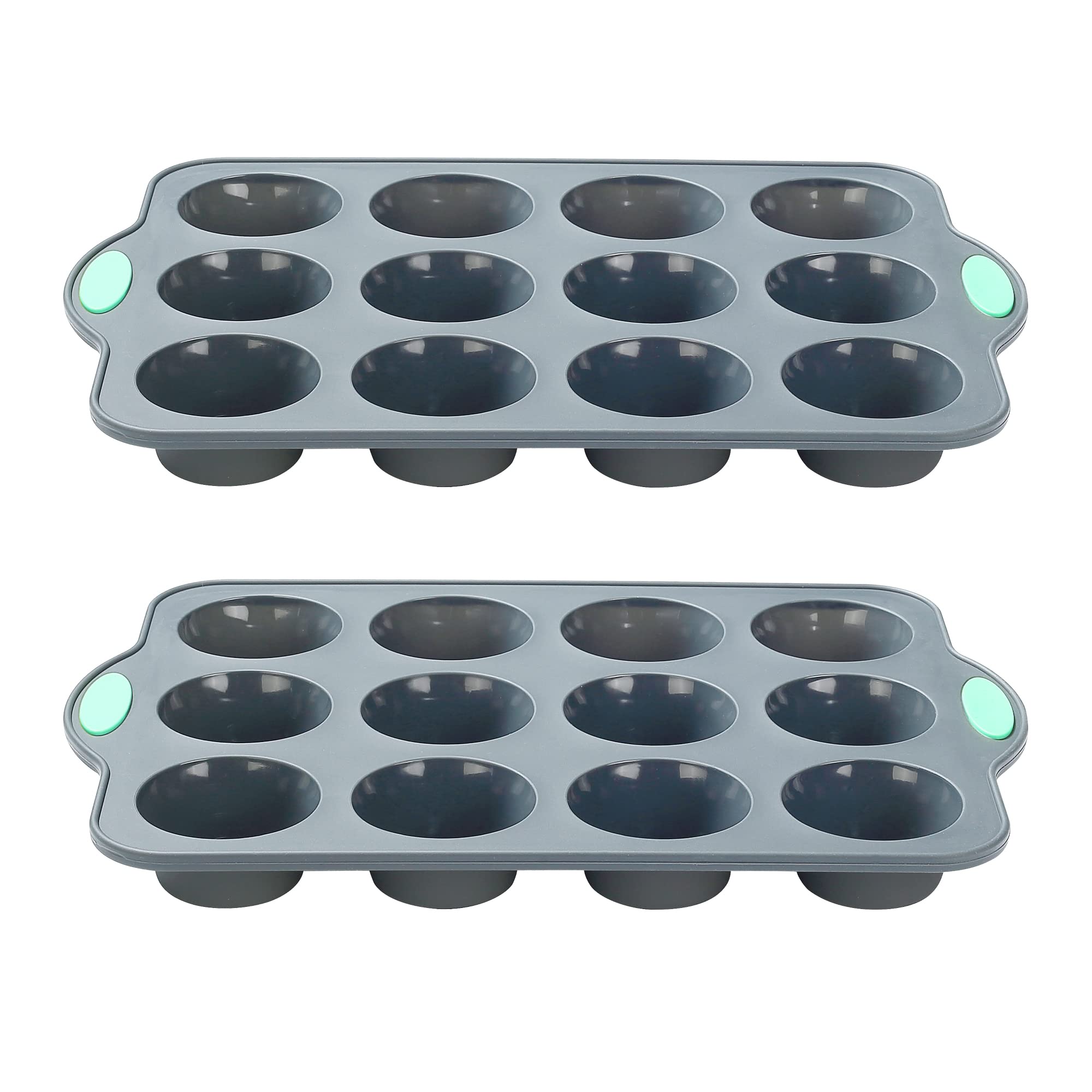 To encounter Silicone Muffin Pan, 2 Pack 12-Cup, Nonstick Baking Cups, BPA Free Cupcake Pan with Metal Reinforced Frame More Strength