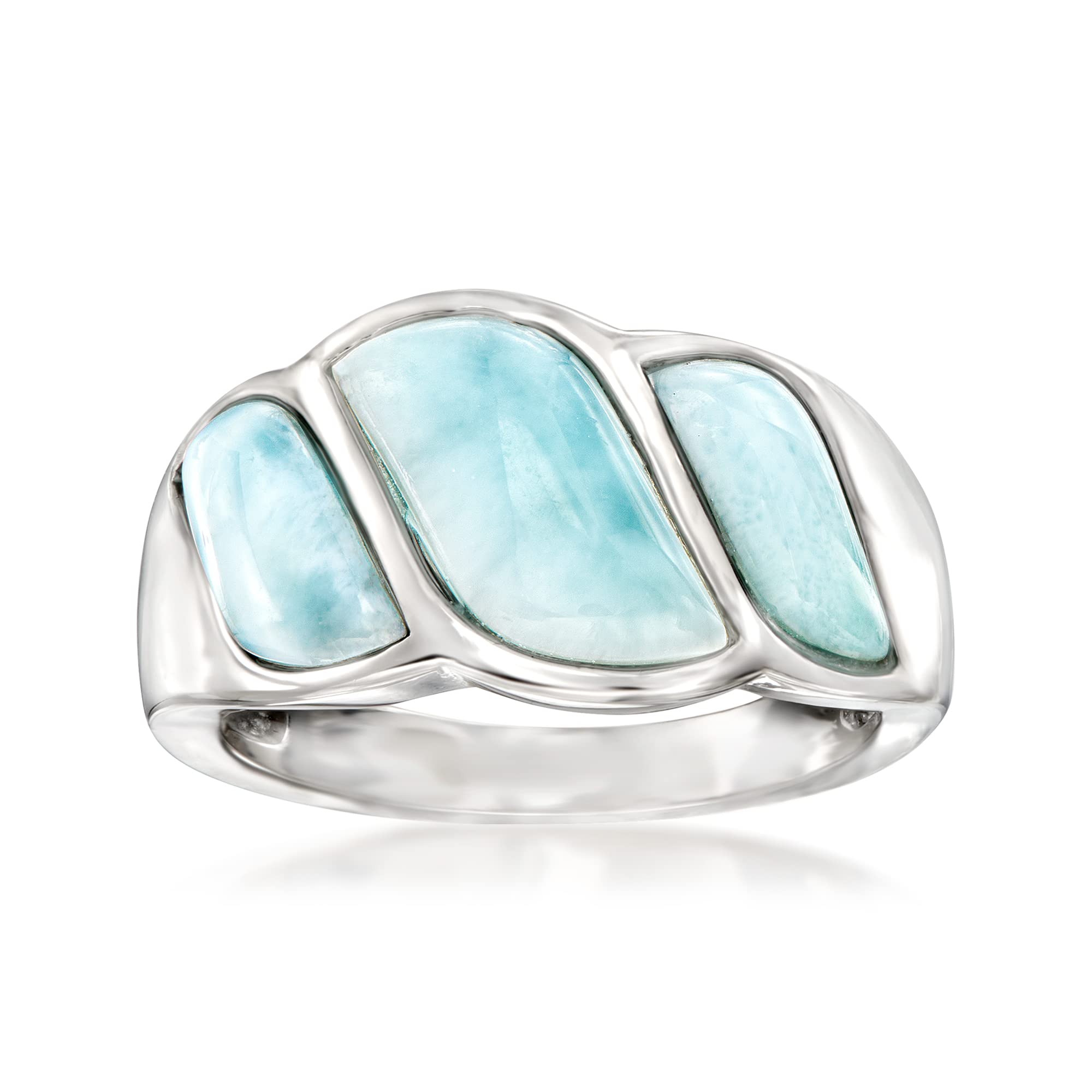 Ross-Simons Larimar Wave Ring in Sterling Silver. Size 7