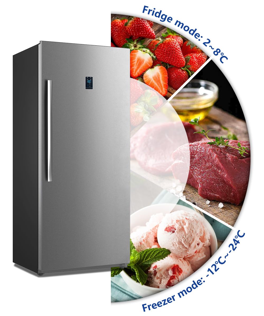 Techomey Upright Freezer 21 Cu.Ft, Stand Up Convertible Freezer/Refrigerator 115v, Garage Vertical Freezer with Single Door, Quick Freeze, Stainless Steel,Lock
