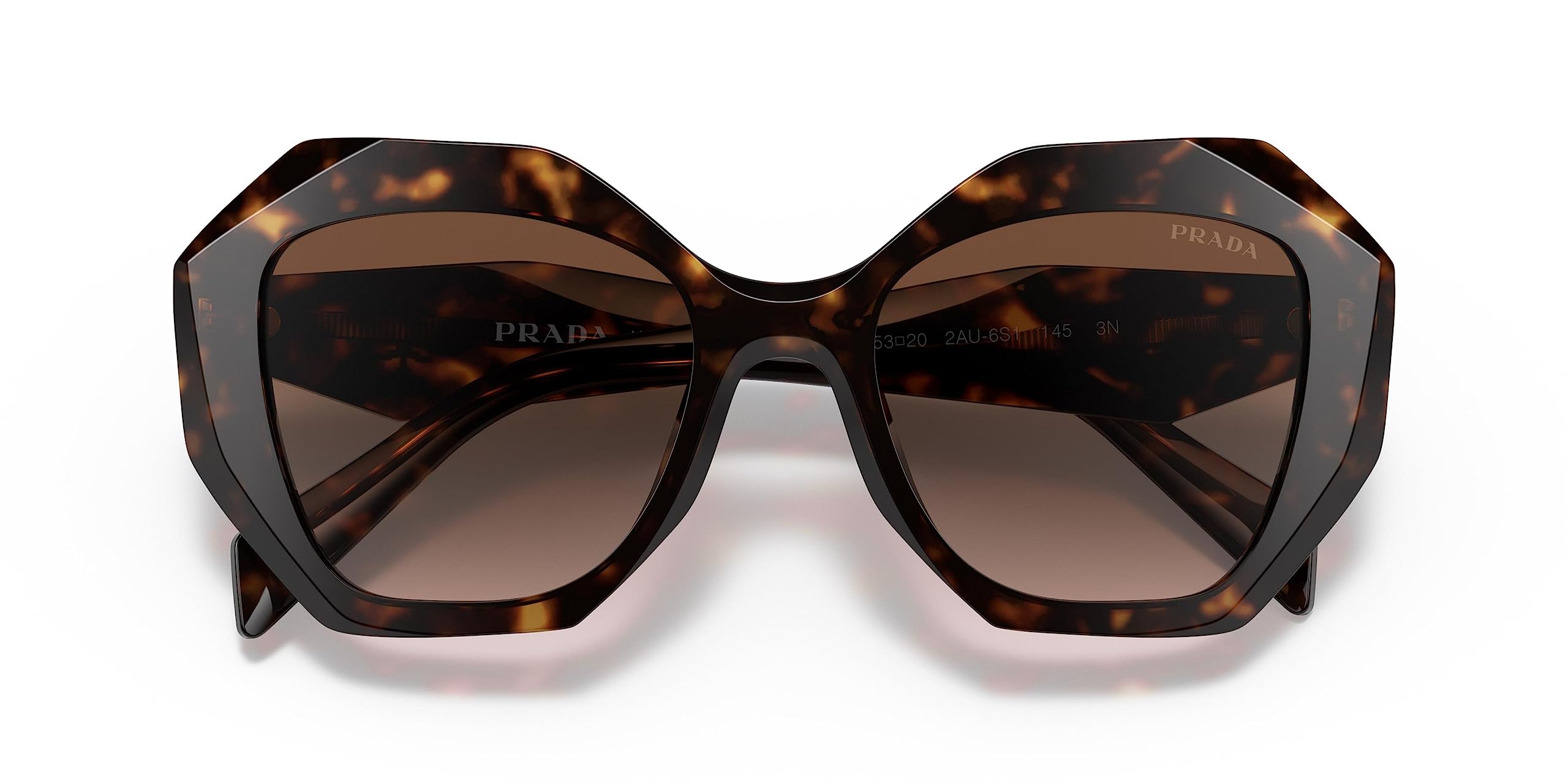 Prada PR 16WS 2AU6S1 Tortoise Plastic Geometric Sunglasses Brown Gradient Lens