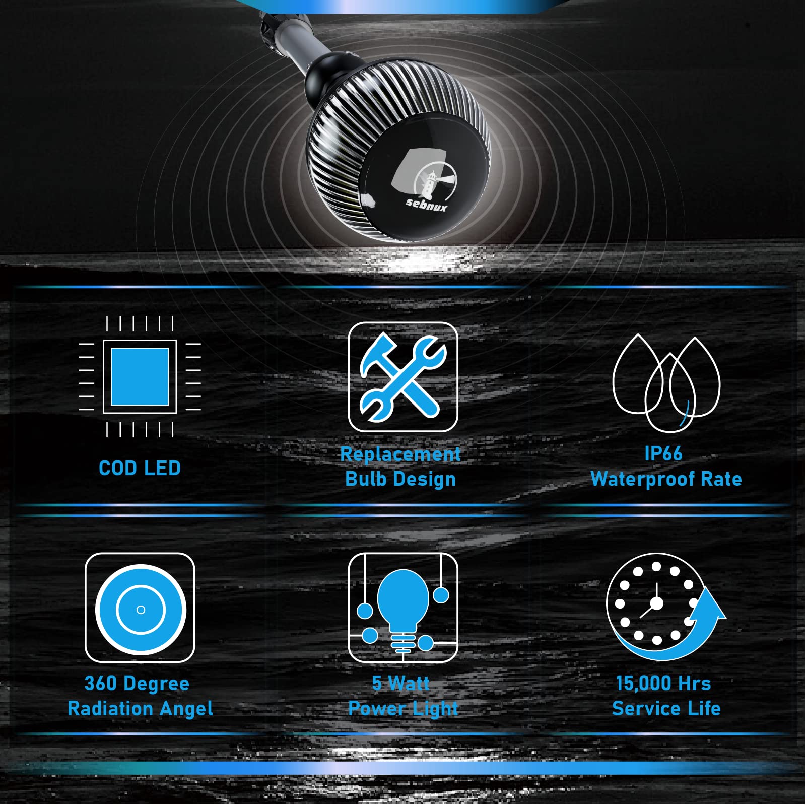 Sebnux LED Boat Stern Pole Light All-Round LED BOat Stern Light for Pontoon and Small Boat (24 Inch)