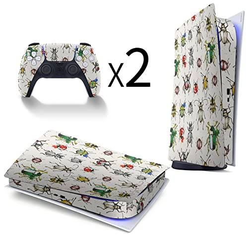 Watercolor Beetles Full Protective Skin Cover Design Wrap Decal Sticker Compatible with PS5 Digital Edition Console and Controller