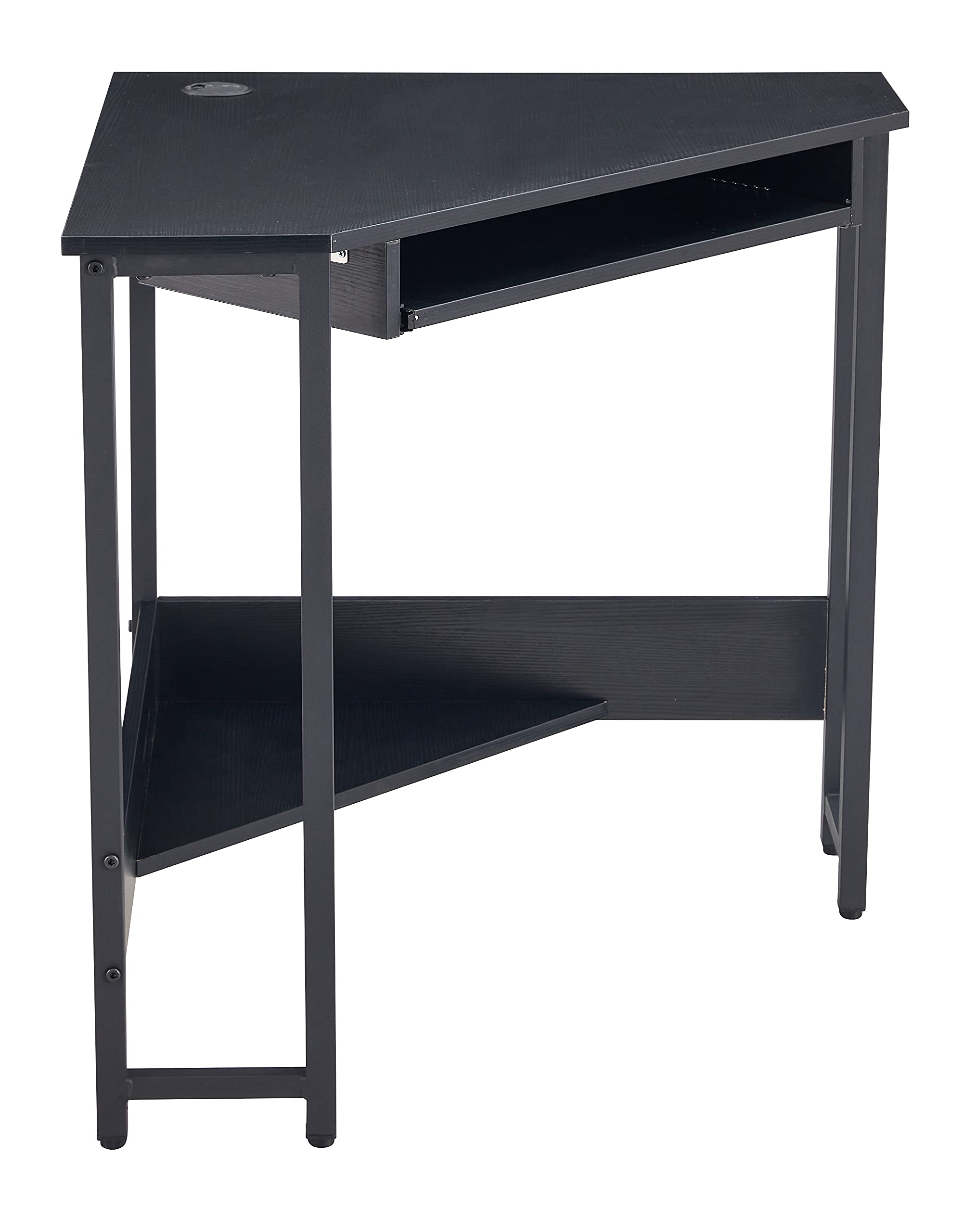 MENGK Triangle Computer Desk,Corner Desk with Smooth Keyboard Tray& Storage Shelves,Compact Home Office,Small Desk with Sturdy Steel Frame As Workstation for Small Space,Black,28.34''L 24''W 30.11''H