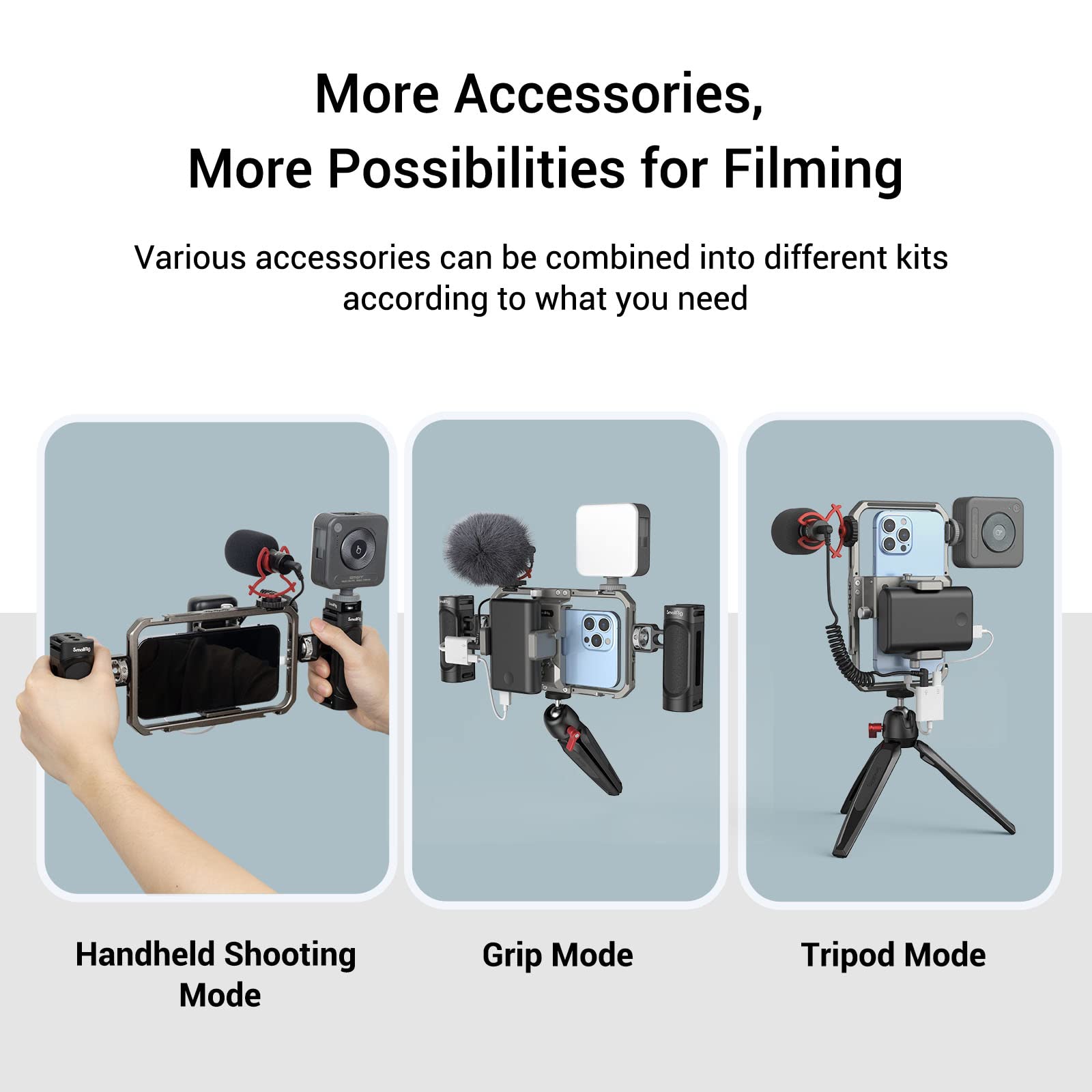SmallRig Universal Phone Video Rig Kit for iPhone, All in One Video Kit with Tripod Side Handles LED Light Microphone Power Bank Holder, for Filming Vlogging 3610