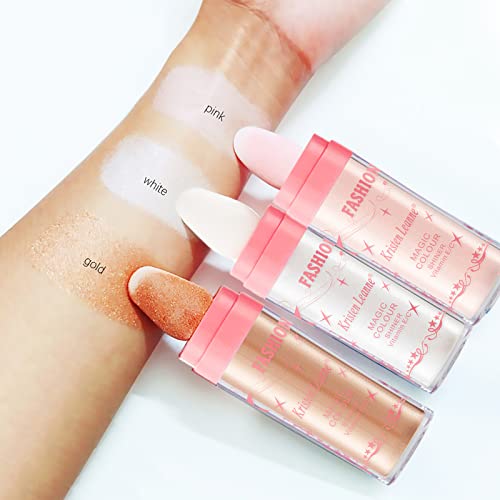 Polvo De Hadas Highlighter Stick Patting Powder, Shimmer Face & Body Hightlighter Makeup Powder, Natural Brighten Glitter Highlighter Powder, High Gloss Bright Luster Fairy Glitter Sparkle Powder Makeup (#01 White Moonbeam)
