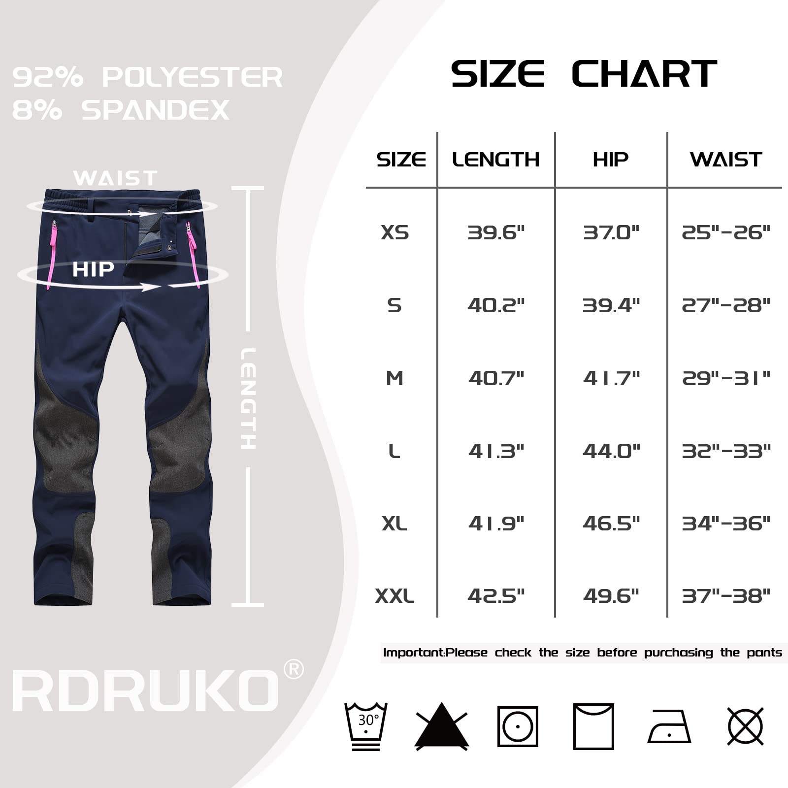 Rdruko Women's Outdoor Waterproof Windproof Fleece Slim Cargo Snow Ski Hiking Pants(Navy, US L)