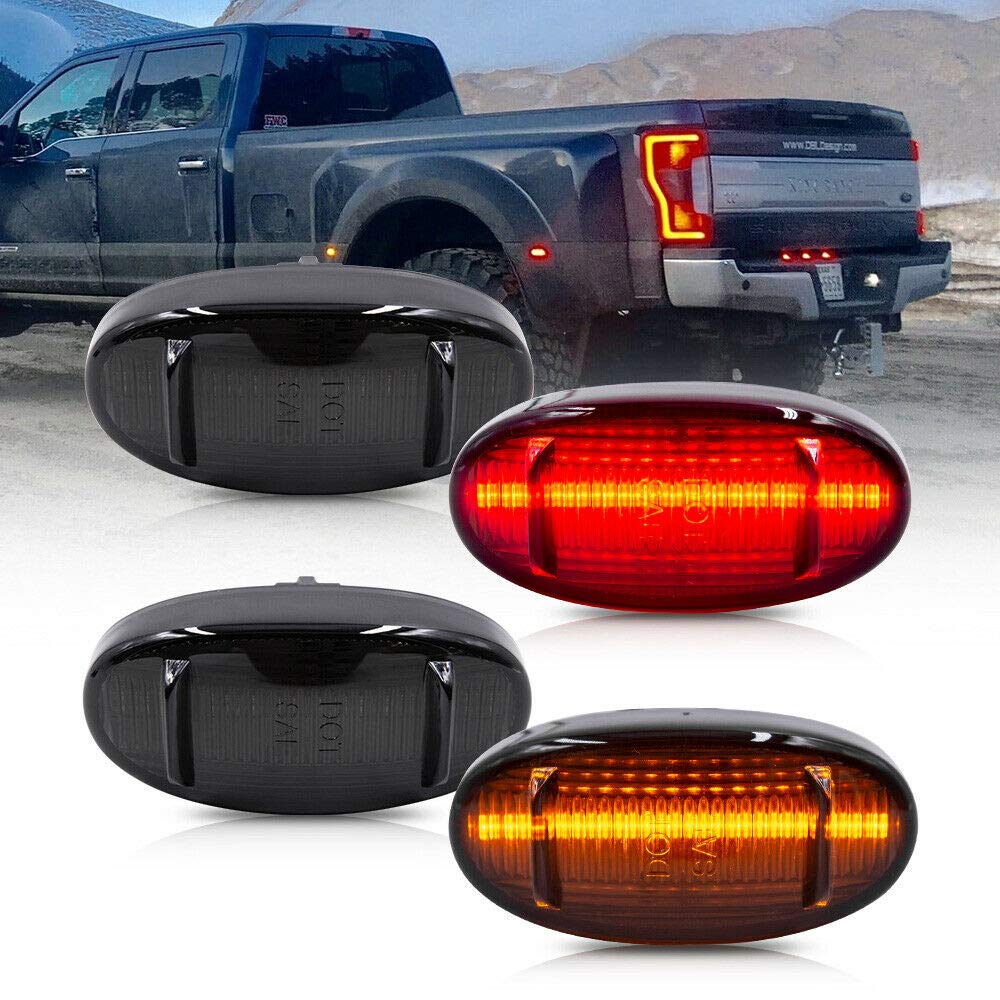 NSLUMO Wheel Fender Side Marker Lights for F-ord F250 F350 F450 F550 Super Duty 2011-2020 up Amber Red Rear Bed Fender Side Markers Smoked Lens