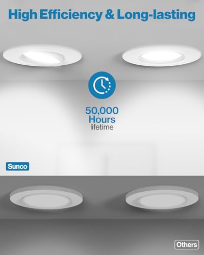 Sunco 4 Pack LED Can Lights Eyeball Retrofit Gimbal 5/6 Inch Recessed Lights 12W=60W, 5 Colors 2700K/3000K/3500K/4000K/5000K, 800 LM, Directional Angled Trim Adjustable Ceiling Downlight UL