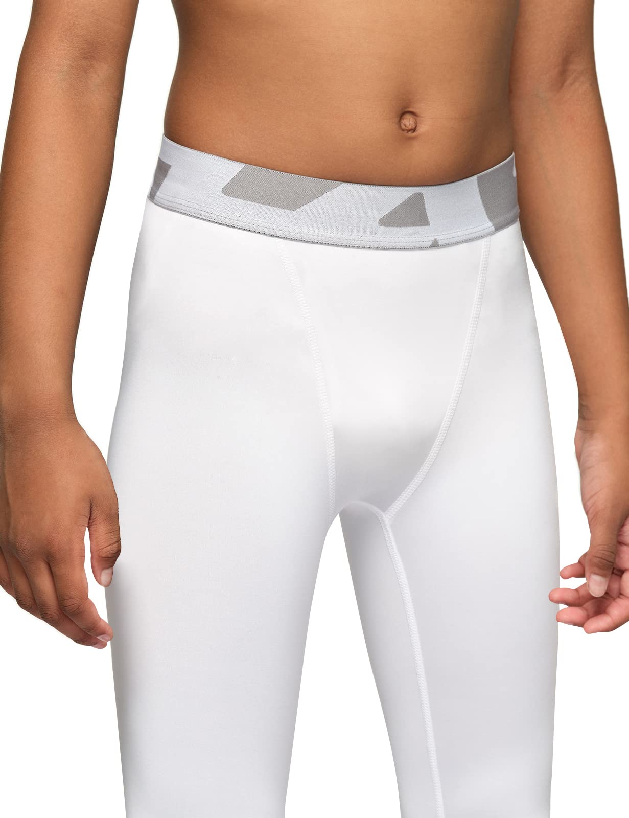 TSLA Boys Youth UPF 50+ Compression Pants Baselayer, Cool Dry Running Tights, 4-Way Stretch Workout Leggings, Capri 2Pack White/Blue, 12