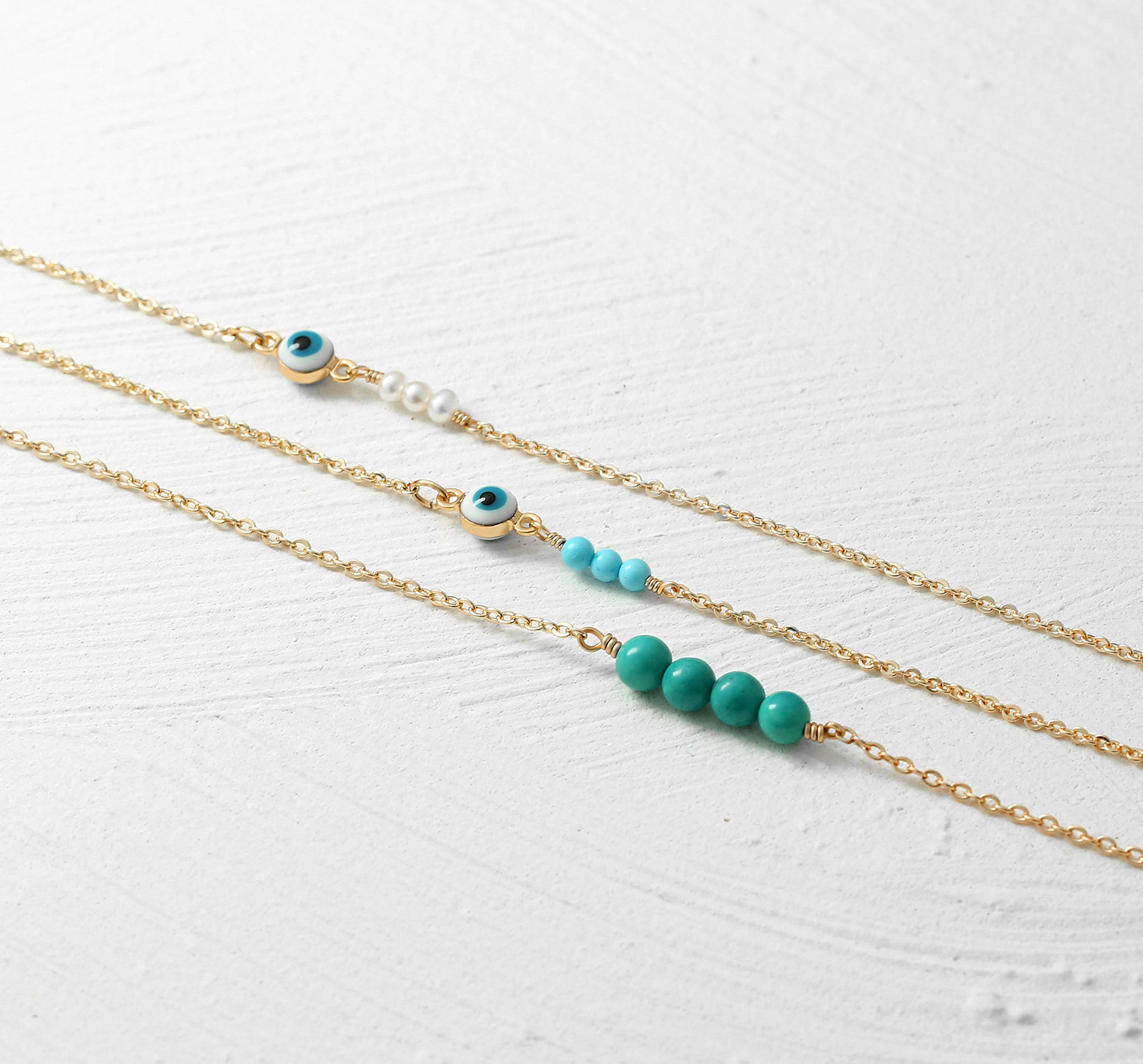 MEVECCO Gold Dainty Evil Eye Choker Necklace,14K Gold Plated Cute Tiny Three Blue Turquoise/Evil Eye Protection Charm Minimalist Choker Necklace for Women