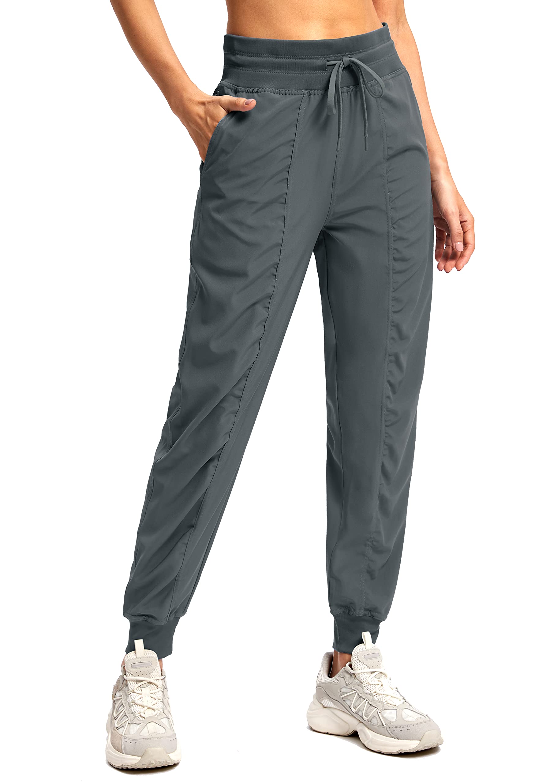 SANTINY Women's Lightweight Joggers High Waisted Running Hiking Track Pants Workout Athletic Jogger for Women Zipper Pockets (Dark Grey_M)