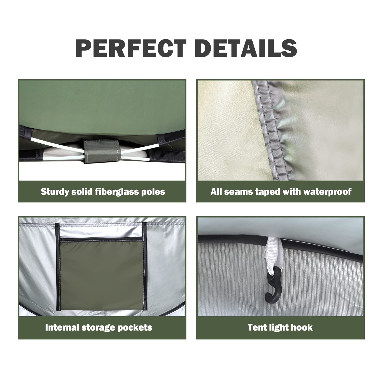 RealPero Instant Pop Up Tent, Automatic Easy Setup Outdoor Waterproof Windproof Family Tent, Upgraded 2 Doors Vestibule Sun Shelter for 2/3 People Outdoor Camping,Travelling,Hiking, Beach,Green