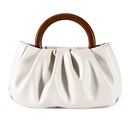 Milan Chiva Clutch Purses for Women Small Handbags Dumpling Mini Cloud Bag with Wooden Handle MC-1007BG