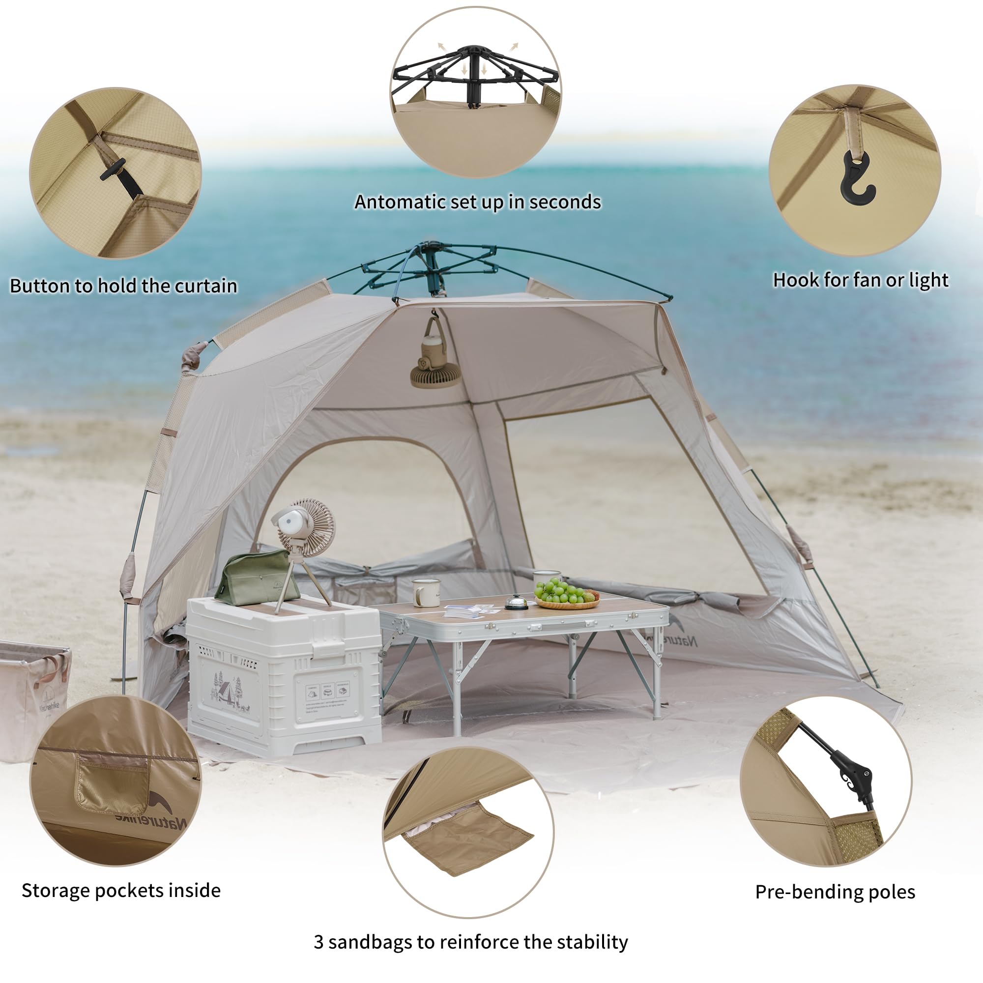 Naturehike Outdoor Camping Sun Shelter Beach Tarp Awning Waterproof Carp Fishing Bivvy Shelter (White)