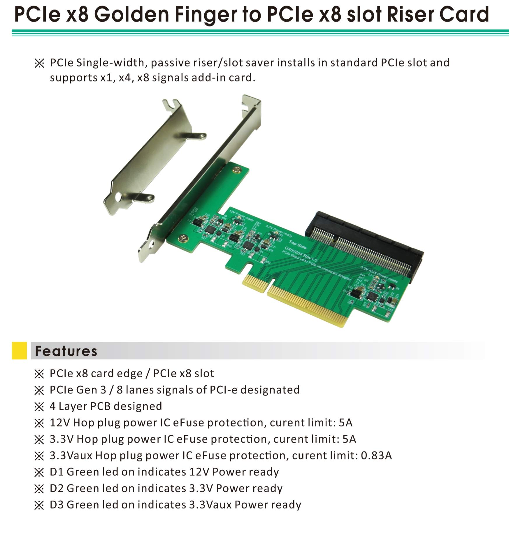 Micro SATA Cables PCIE X8 Golden Finger to PCIE X8 Slot Adapter