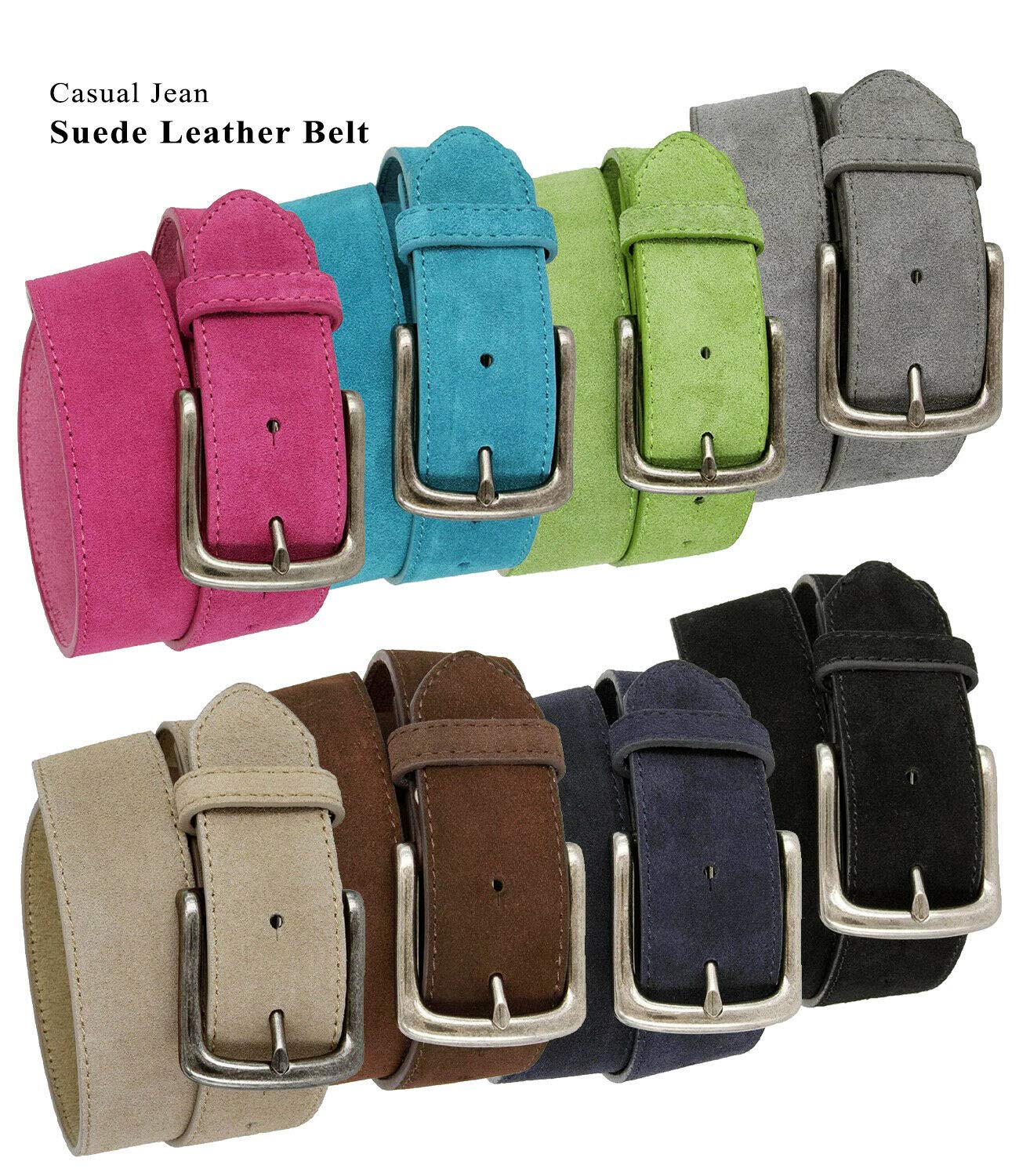 Men's Belt Rounded Edge Heel Bar Buckle Casual Jean Suede Leather Belt 1 1/2" Wide (Tan, 34)