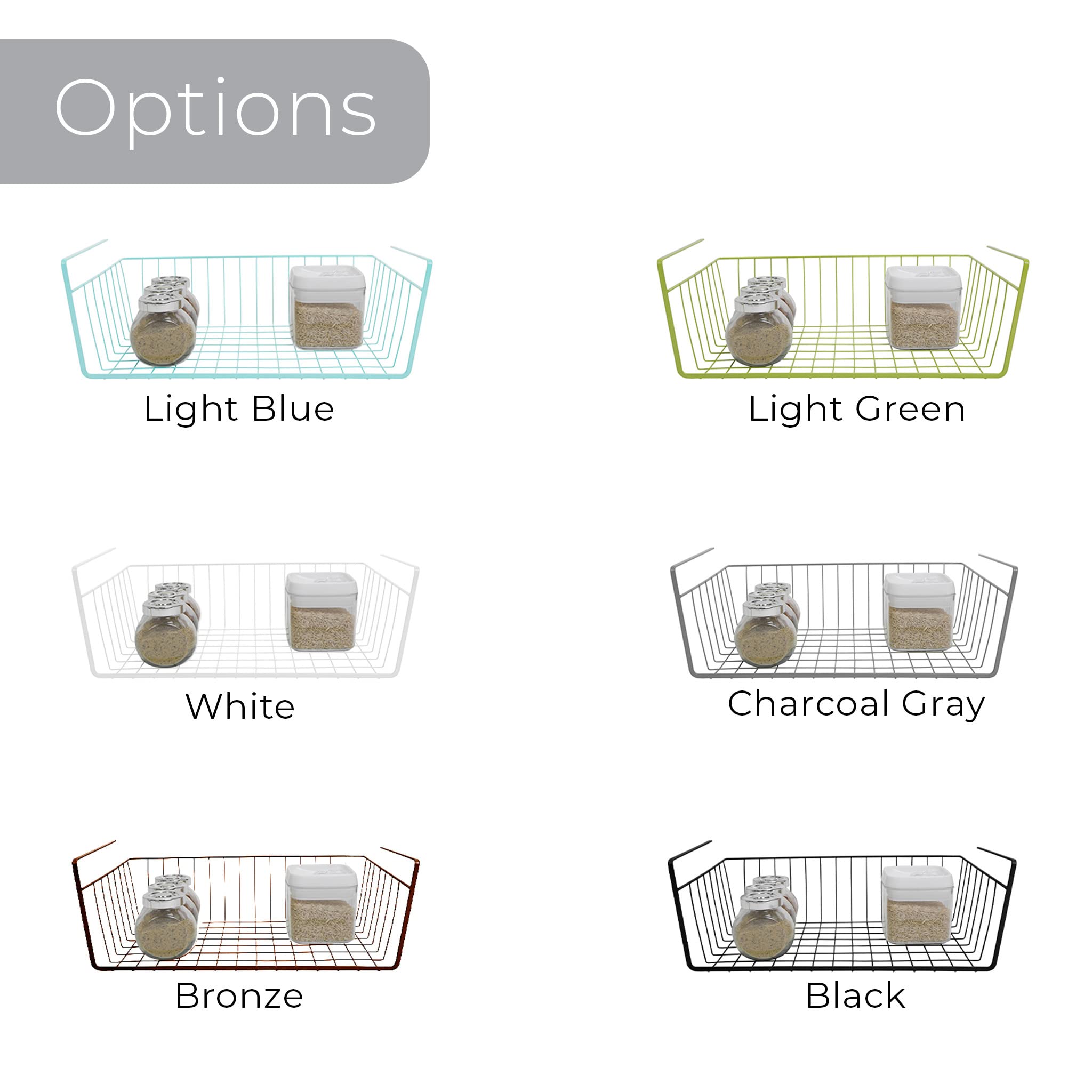 Smart Design Undershelf Storage Basket - Medium - Snug Fit Arms - Steel Metal Wire - Rust Resistant - Under Shelves, Cabinet, Pantry, and Shelf Organization - 16 x 5.5 Inch - Charcoal Gray