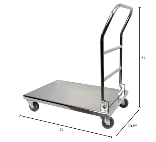 Vollum Folding Platform Trolley All Stainless Steel, 20.5 Inch x 32 Inch