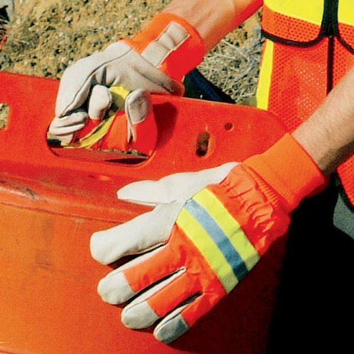 MCR Safety 3440L Luminator Grain Pigskin Thermosock Lining Driver Men's Gloves with Wing Thumb, Cream/Orange, Large, 1-Pair