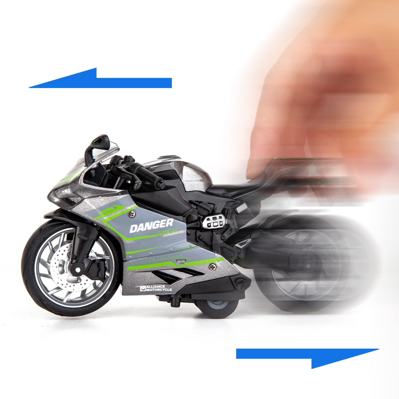 WAKAKAC Motorcycle Toys Model, 1/12 Compatible for Ducati Pull Back Mini Motorcycle Toy Car with Sound and Light Gift for Boys Kids Age 3-12 Years Old(Silver)