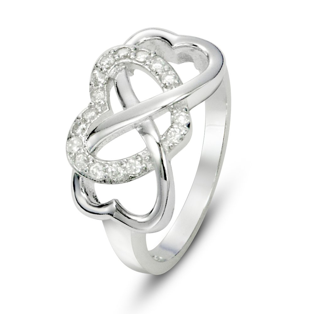 Metal Factory Sz 7 Sterling Silver Cubic Zirconia Infinity & Heart Symbol CZ Wedding Band Ring
