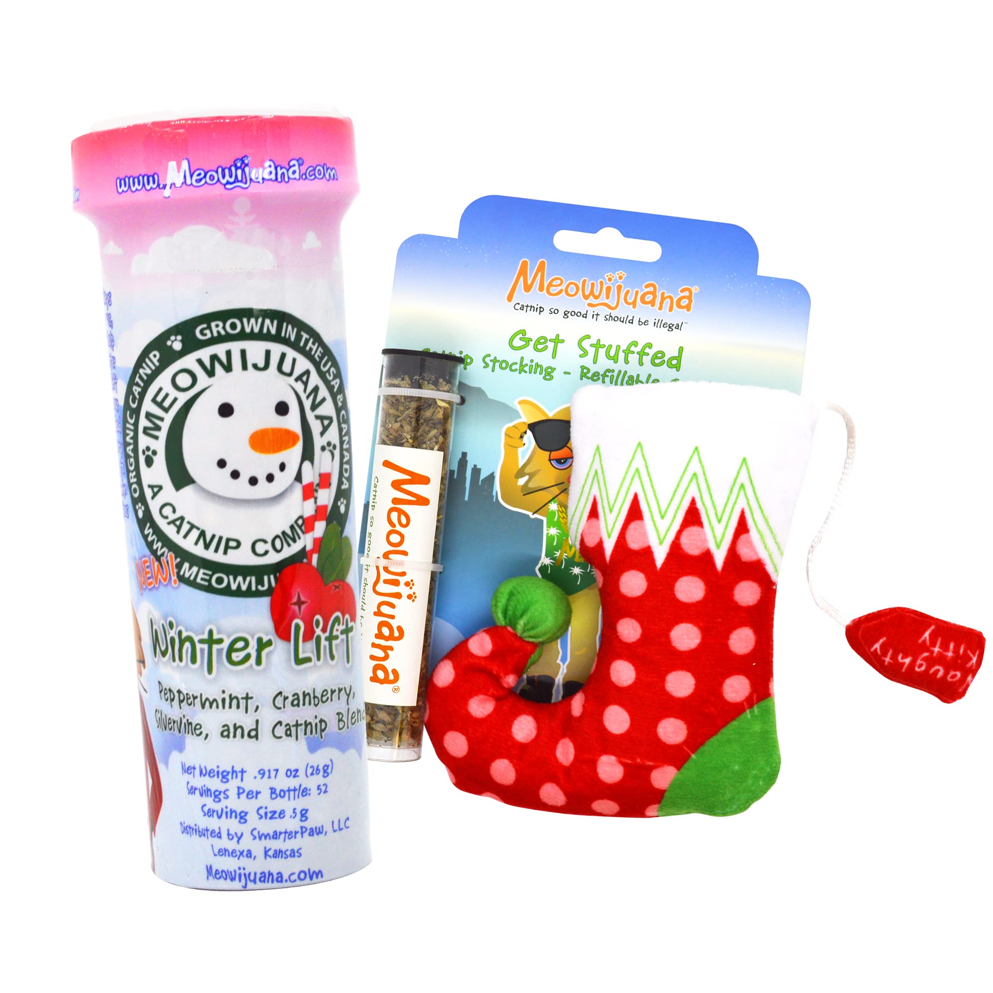 Meowijuana | Get Stuffed Bundle | Get Stuffed Stocking and Winter Lift | Promotes Play and Cat Health | Includes Organic Catnip | Feline and Cat Lover Approved