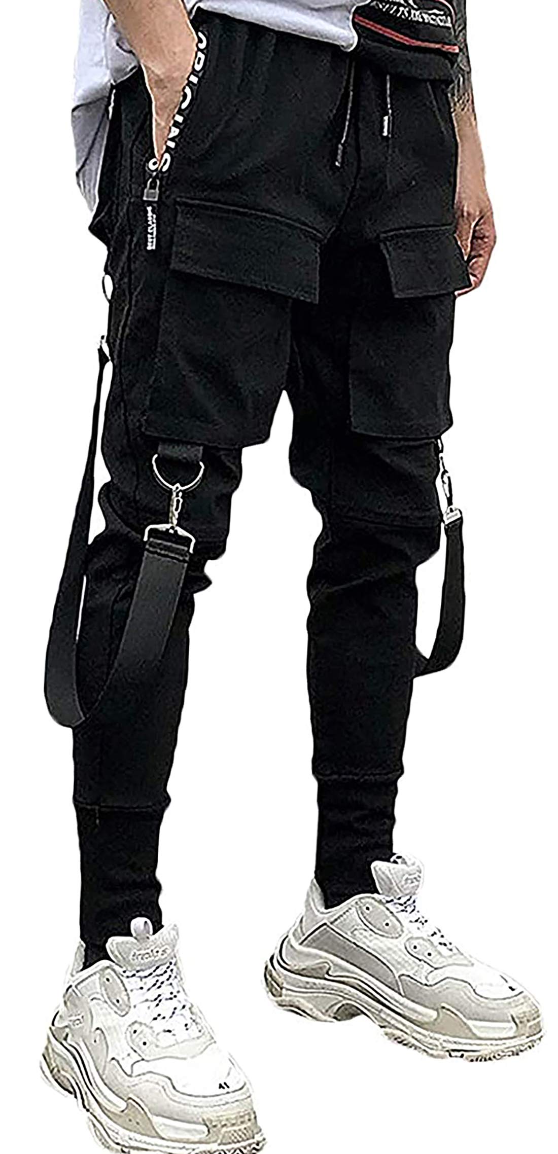 MOKEWEN Men's Multi Pocket Street Punk Hip Hop Casual Cargo Trousers Joggers Dancing Harem Pant 31-32