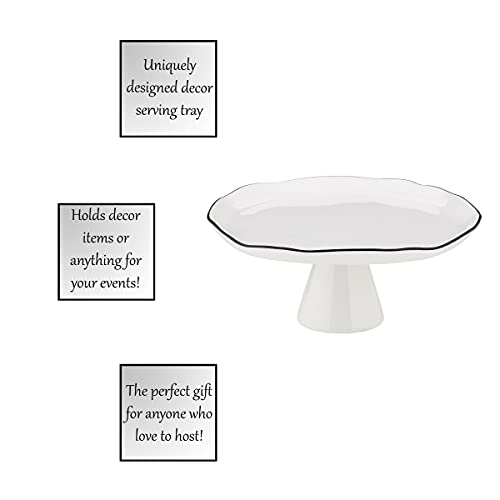 Santa Barbara Design Studio Table Sugar Ceramic Pedestal Tray, 11.5" Diameter x 4", White/Black