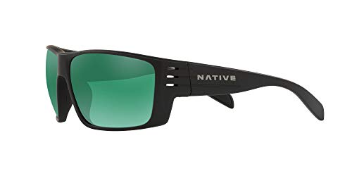 Native Eyewear Griz Polarized Rectangular Sunglasses, Matte Black/Green Reflex, 66 mm