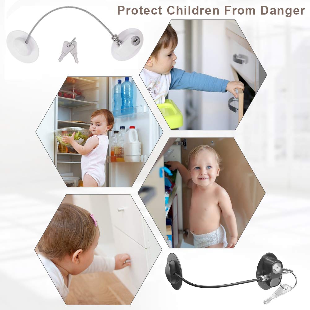 Refrigerator Door Locks 2PCS Fridge Freezer Lock with Keys Child Safety Cabinet File Drawer Lock with Strong 3M Adhesives,White