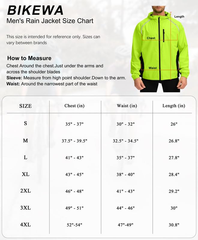 Men's Cycling Rain Jackets Waterproof Running Windbreaker Hooded Reflective Bike Hiking Biking Windproof Bicycle Riding(Fluorescent Yellow/Black,4XL)