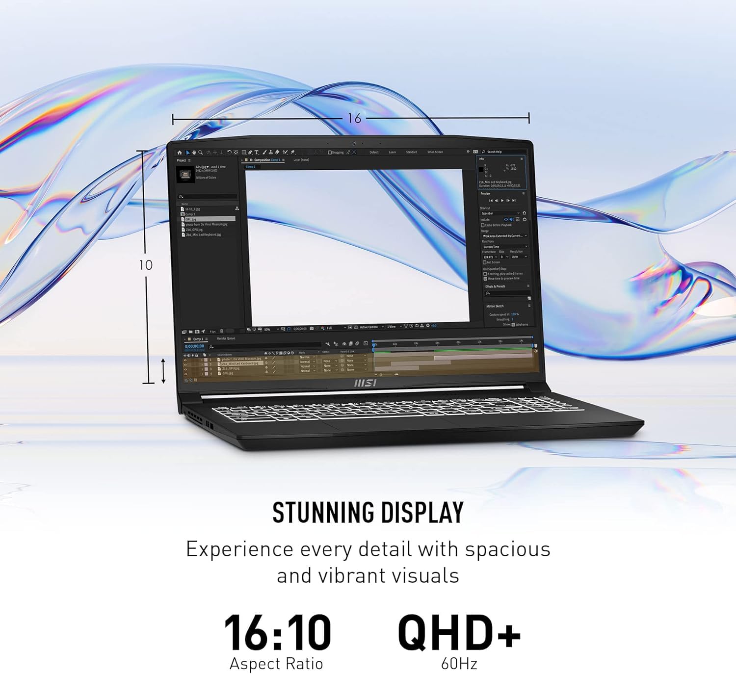 MSI Creator M16 2023 Laptop, 16" QHD+ Content Creation PC, 13th Gen Intel Core i7, GeForce RTX 4060, 32GB DDR5, 2TB SSD, 180-Degree Lay-Flat, WiFi 6, High Performance Business Computer, Win 11 Home