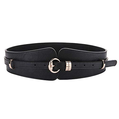 Toptim Womens' Vintage Belt Wide Leather Waistbands Needle Buckle Belts Two-in-one (Black, 30-34.5")