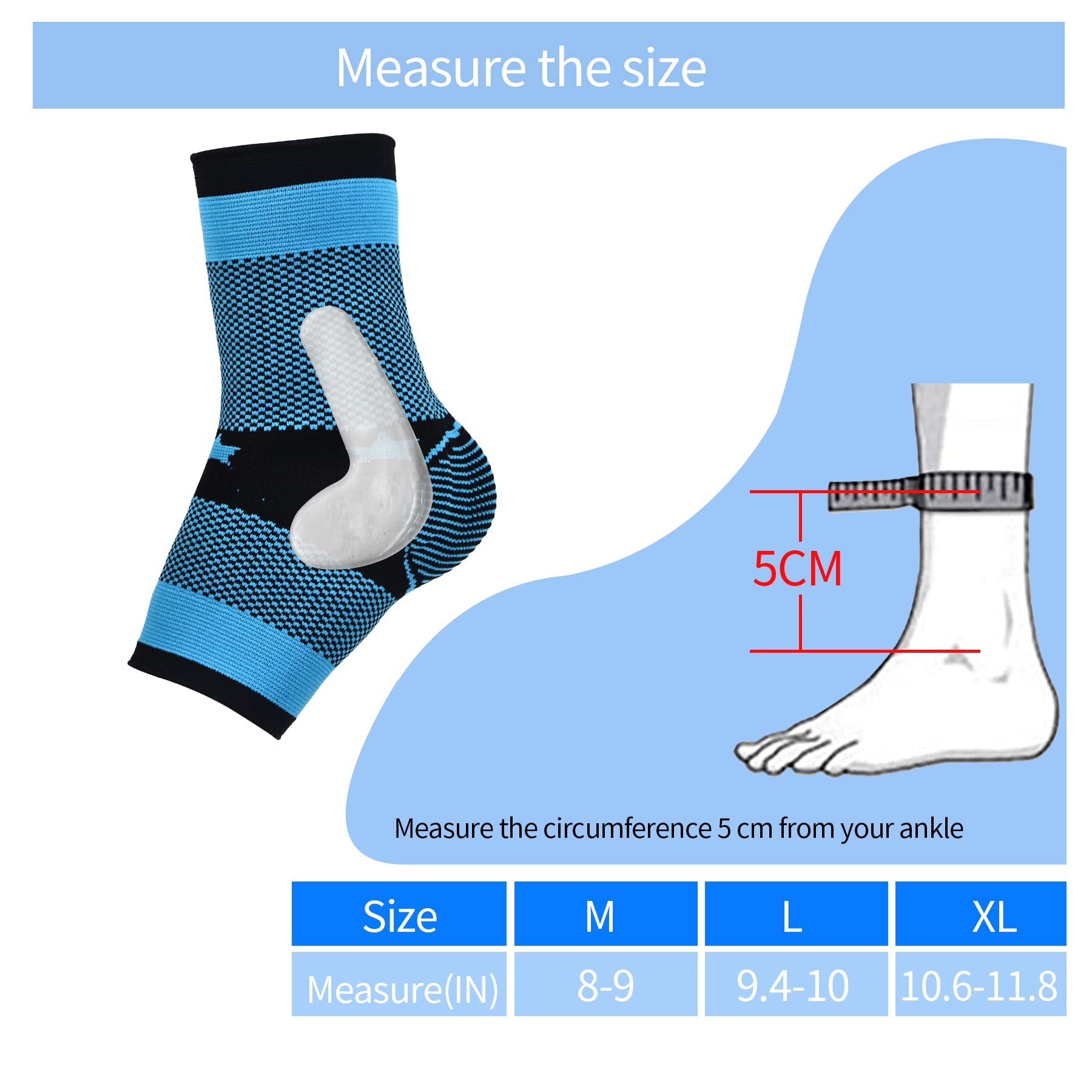 Sukeen Ankle Brace Support Compression Sleeve with Silicone Gel for Sprained Ankle Plantar Fasciitis Achilles Tendonitis Foot Pain & Prevent Ankle Injuries (Medium)
