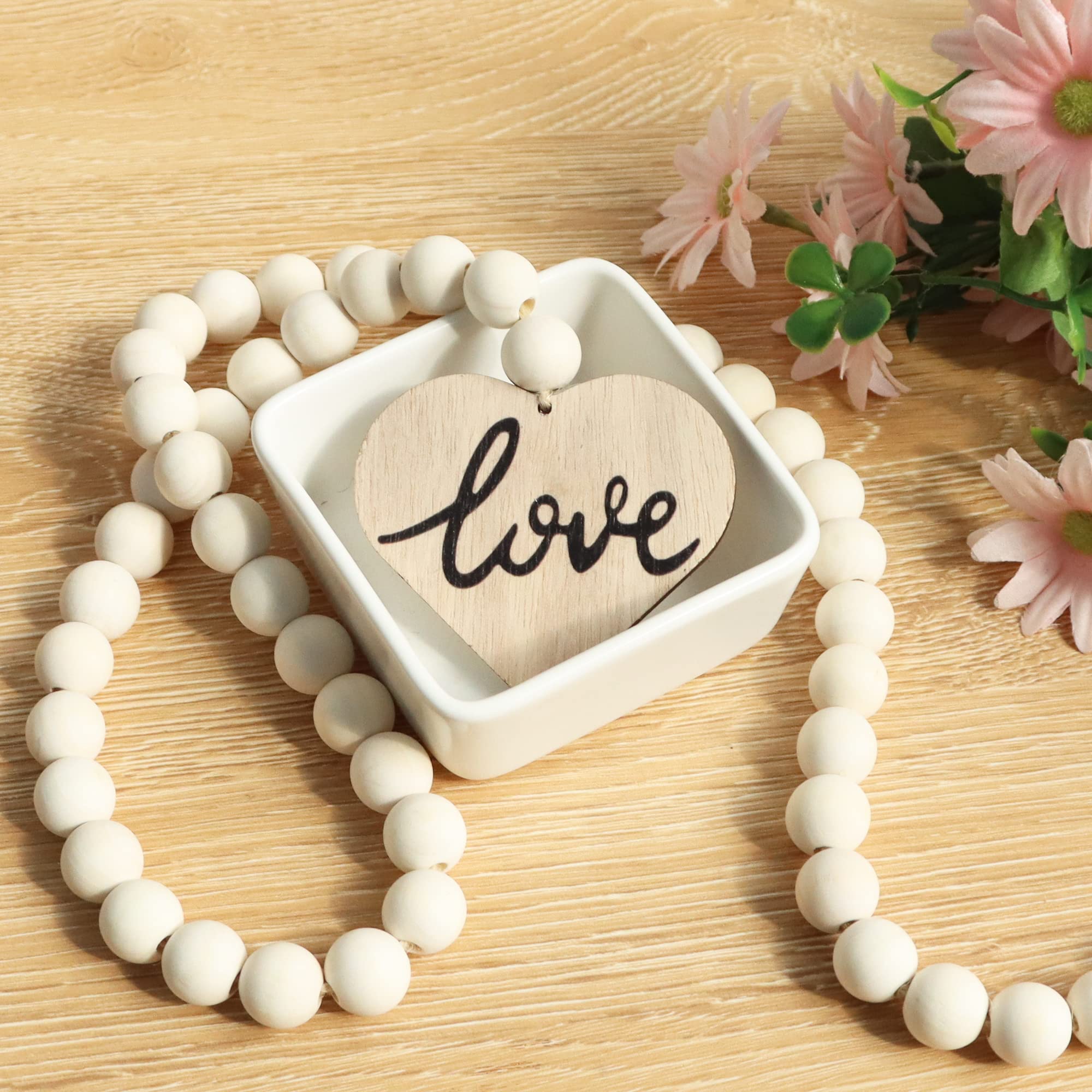 Meplait Love Wooden Bead Garland with Tassel,Decorative Beads Home Decor Farmhouse Tassel Garland Boho Decor for Tiered Tray(38in)