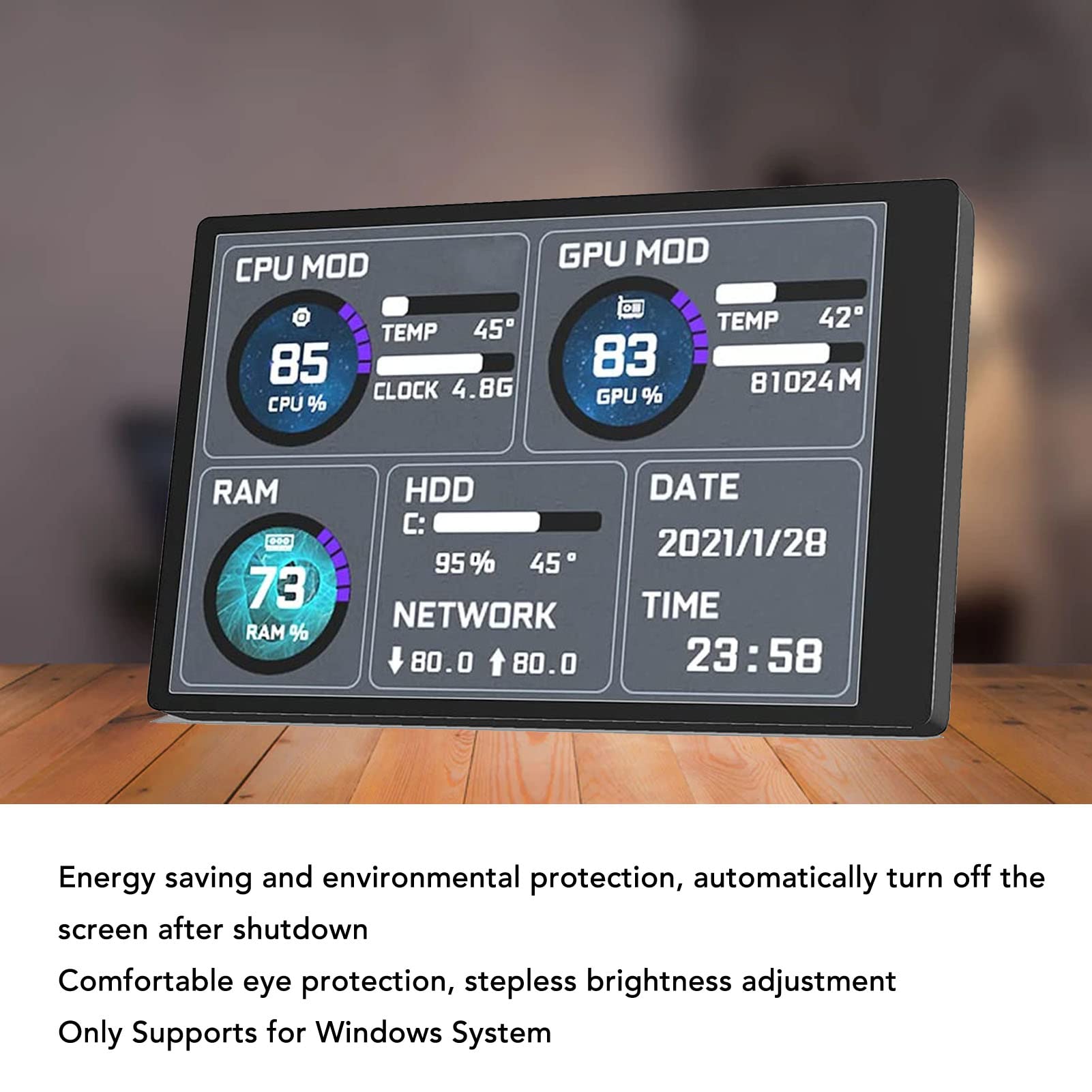 Zunate 3.5 inch Small Mini Monitor, Screen Extender with Adjustable Brightness, 360 Degree Rotation IPS 320x480 Screen Portable PC Temperature Monitor for PC ARGB Computer Case