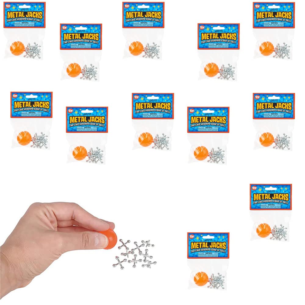 The Dreidel Company Jacks Game with Ball, Metal Set 0.5ââŹ, Retro Toys, Classic Games Great Party Flavors, Kids' Activities, Loot Bag Fillers, Halloween, Easter, Birthday Parties (12-Pack)