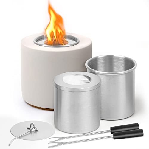 Tabletop Fire Pit, Fire Bowl with 2 Roasting Sticks | Small, 91% Isopropyl Alcohol Mini Fire Pits for Balcony, Patio Décor -Portable Fire Pit for Camping and Hiking | Smores Kit