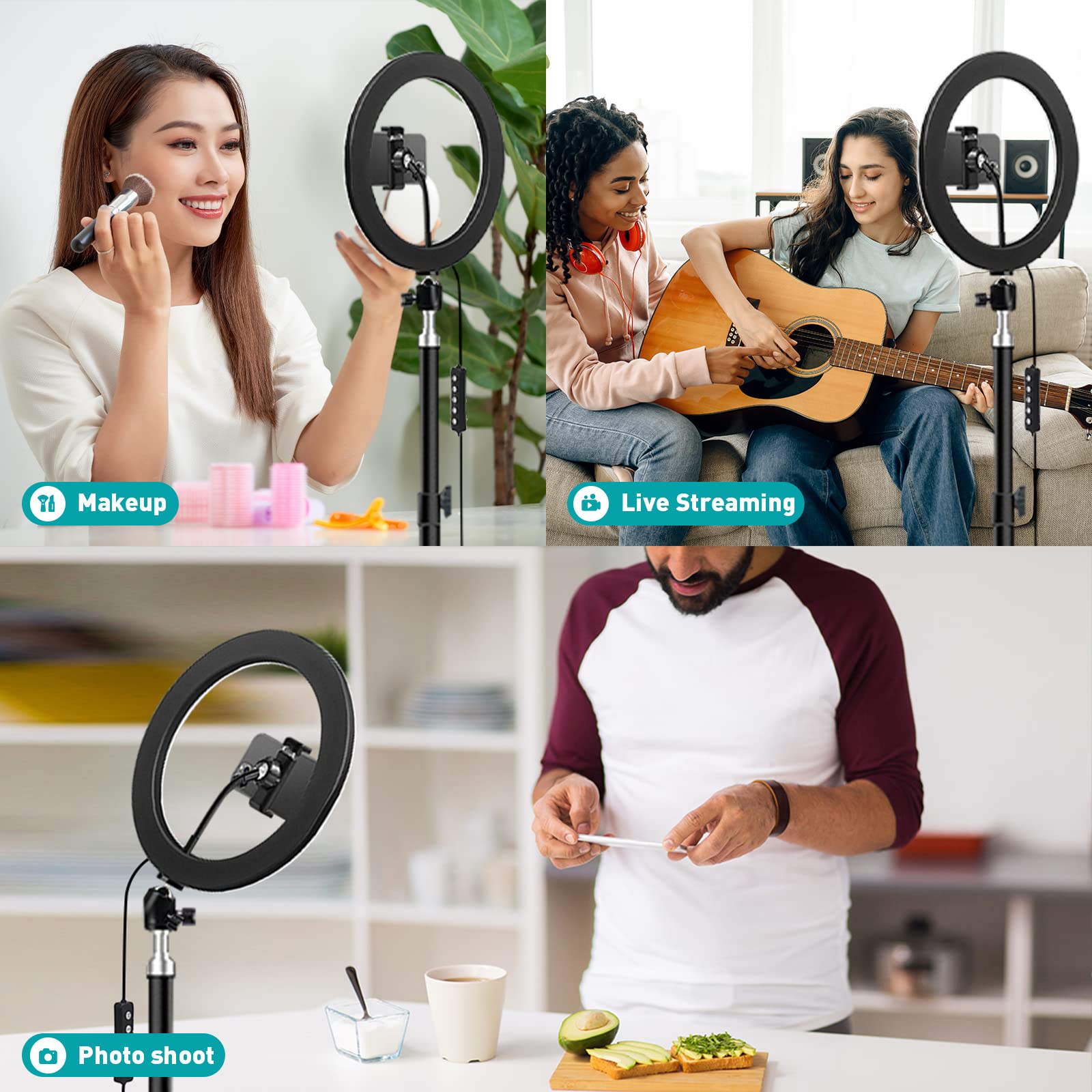 Selfie Ring Light, 10 inch RGB Ring Light with Stand, More Than 20 Colors Modes Dimmable Ring Light with 3 Phone Holder Suitable for Tiktok,YouTube/Shooting/Live