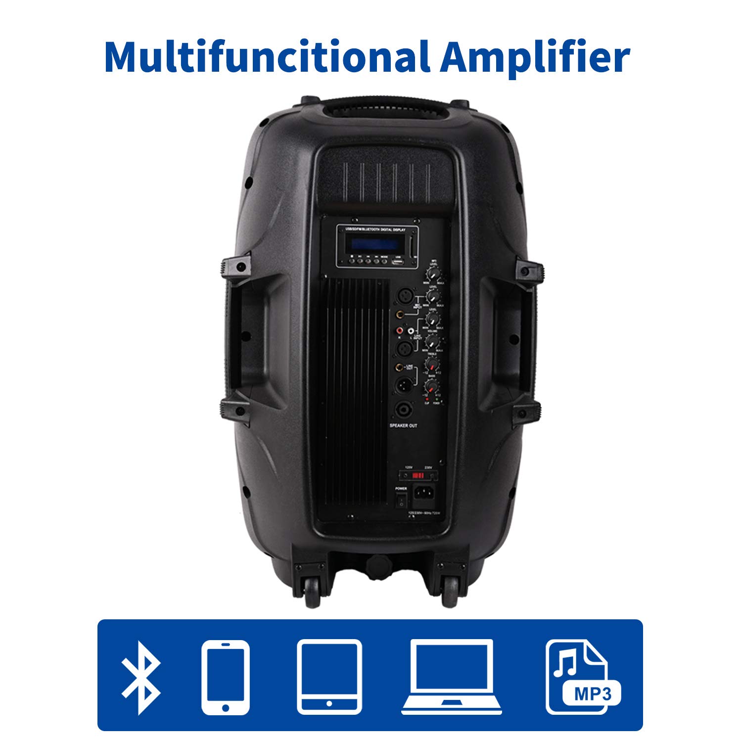 PA Speaker Combo Portable DJ Speakers, Powered PA System Built-in Bluetooth USB SD Card and PA Speakers System with Line-in Microphone Connections PA Speaker Sets with Dust Bag (Dual 15 Inch)