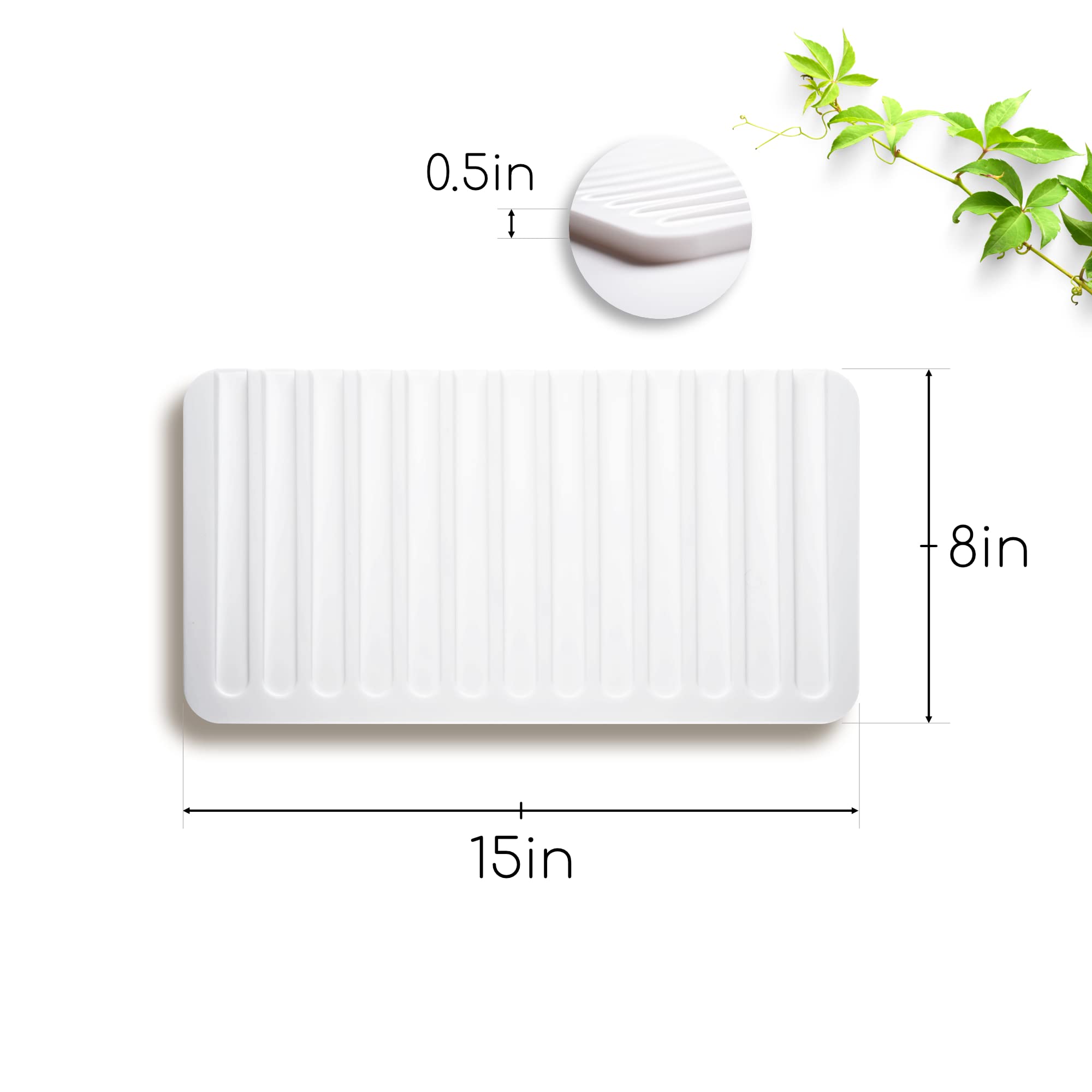 Ternal Silicone self draining and Dish Drying mat, Ideal Sink Side Waterproof Trivet mat 15x8x0.5 (White)