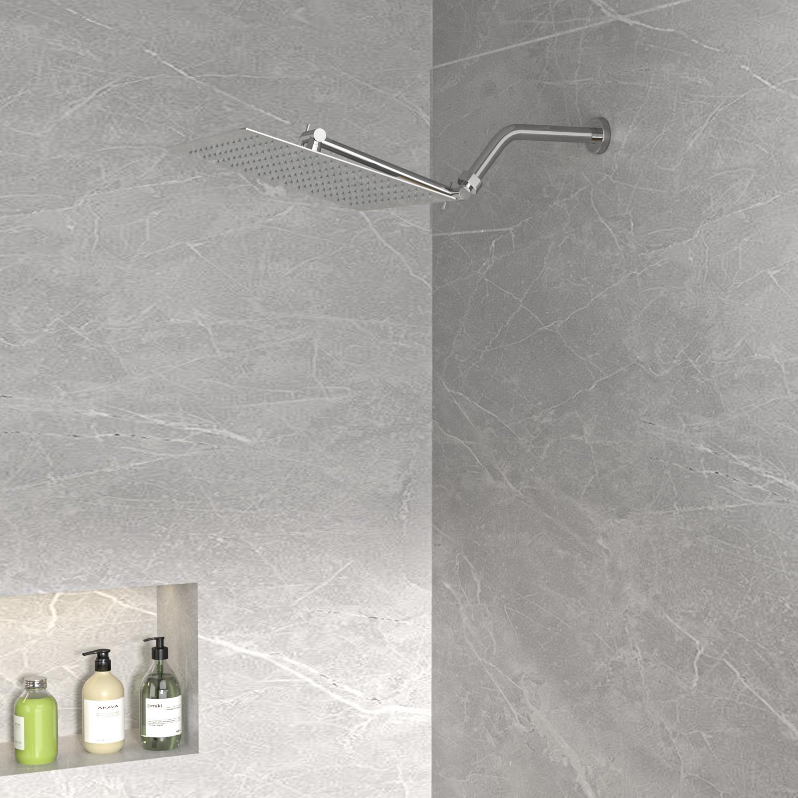Shower Head with Adjustable Shower Arm - Sarlai 12 Inch Rain Shower Head Solid Square Ultra Thin 304 Stainless Steel with Solid Brass 11 Inch Adjustable Extension Arm, Chrome Finish