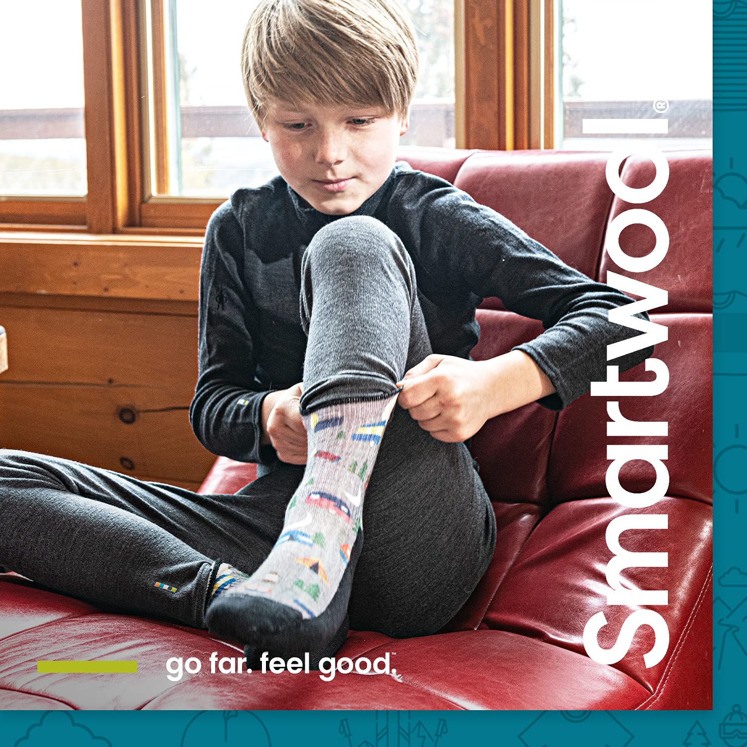 Smartwool Kids' Wintersport Yeti Pattern Full Cushion Merino Wool Over The Calf Socks, Black, X-Small
