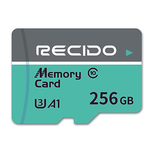 RECIDO 256GB TF Card,Mini Memory Card,4K UHD,Full HD,U3,Class10,A1,High Speed TF Flash Memory Card for Dash Cams,Phone,Drone,Tablet and PC